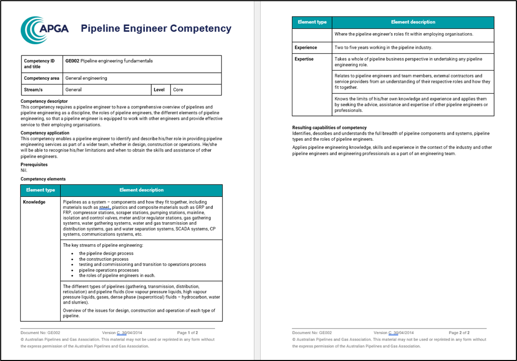 About the Pipeline Engineering Competency System - Australian Pipelines ...